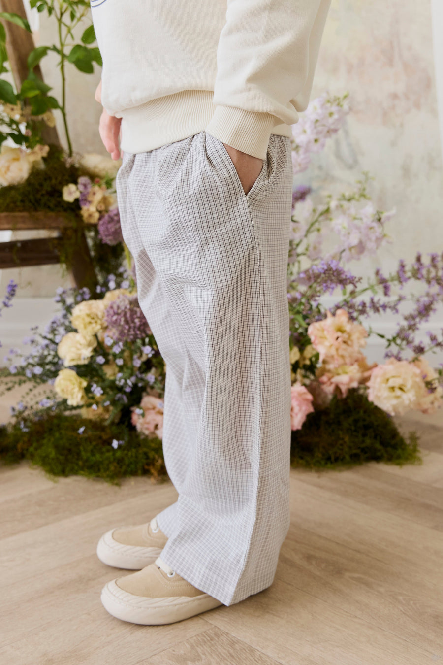 Organic Cotton Kenji Pant - Cloud Check – Jamie Kay AU